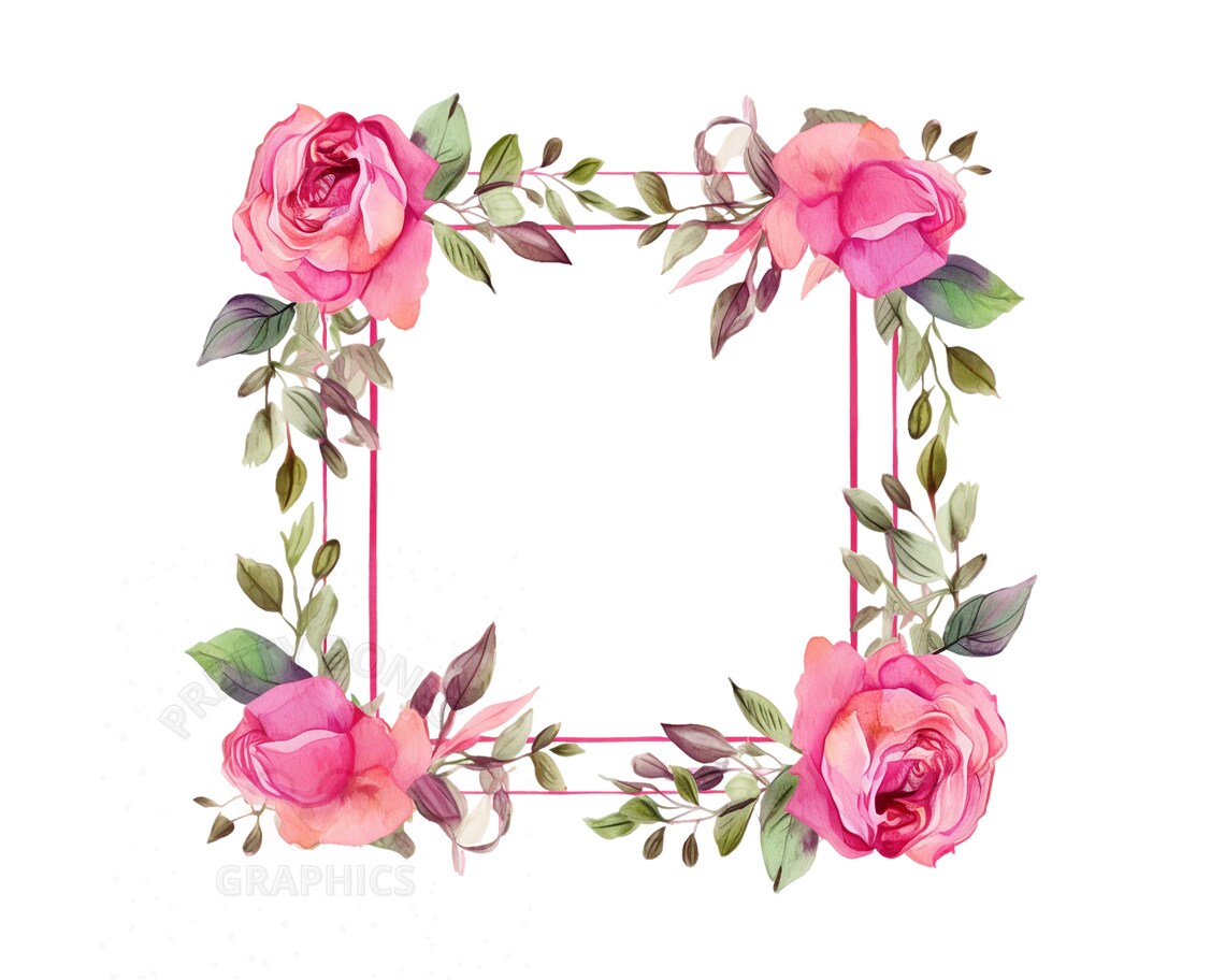 Pink Roses Frame Clipart PNG Instant Download File Digital - Etsy Canada