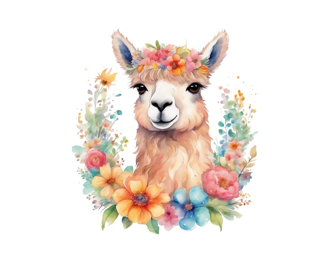Floral Alpaca Clipart, PNG Instant Download Art, Digital Design for ...