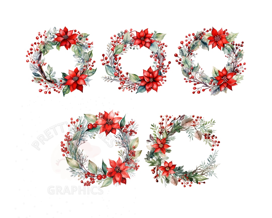 Christmas Wreath Clipart Bundle No2, 5 PNG Instant Download Files ...