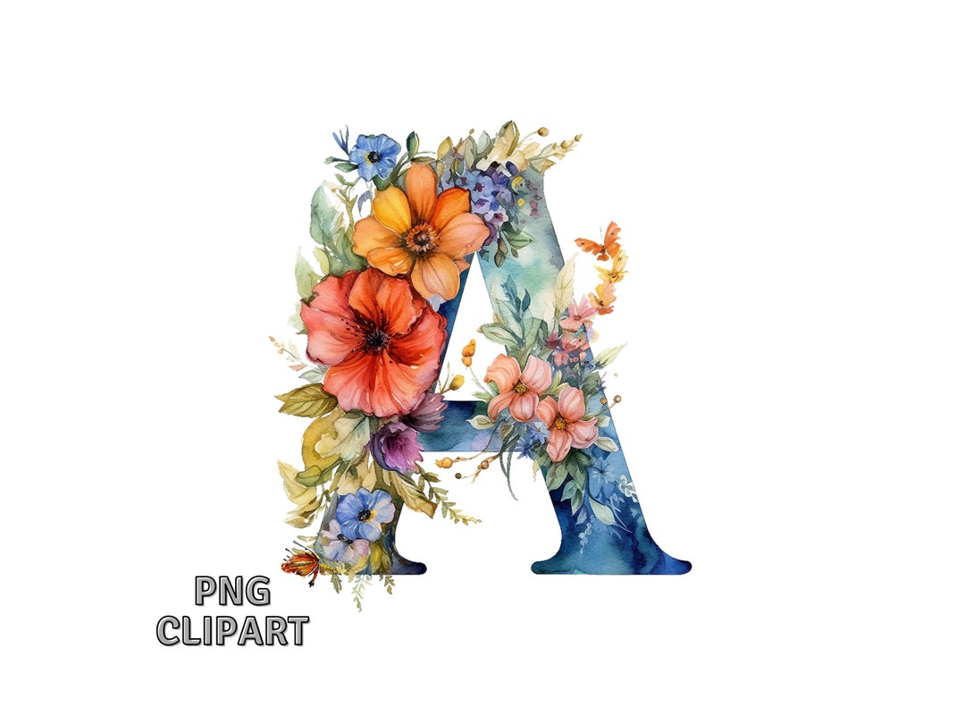 Floral Alphabet Clipart, Letter A #1, Instant Download PNG, Digital ...