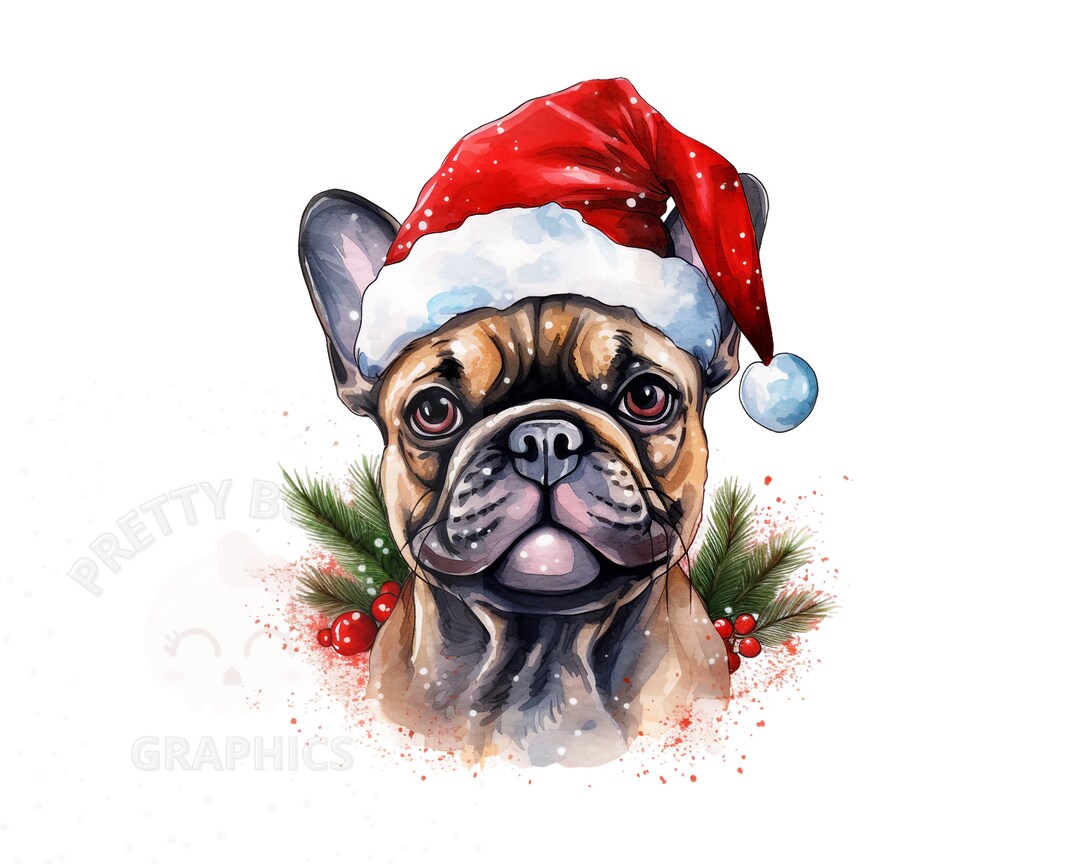 Watercolor Christmas French Bulldog Portrait, PNG Instant Download ...