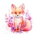 Floral Pink Fox Clipart, PNG Instant Download File, Digital Paper Craft ...