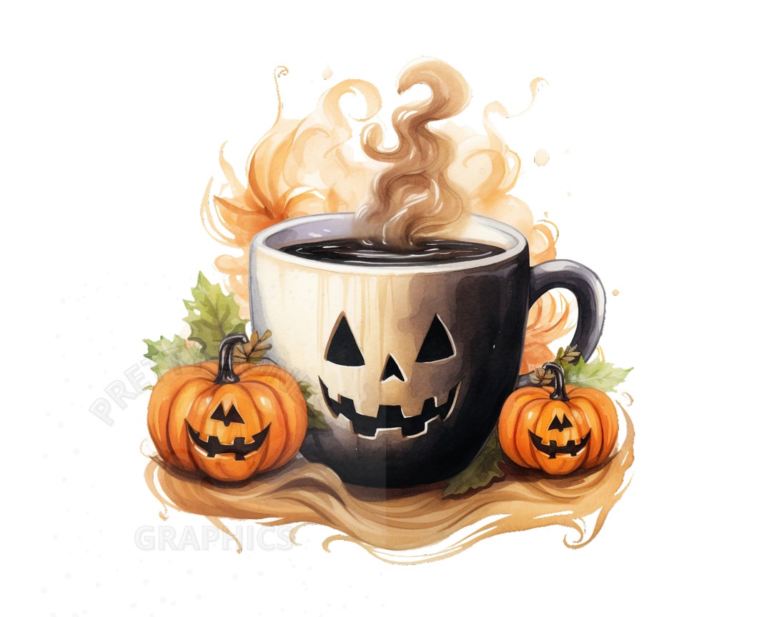 Halloween Coffee Cup Clipart, PNG Instant Download File, Halloween ...