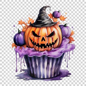 Watercolor Halloween Cupcake, PNG Instant Download, Halloween Clipart ...