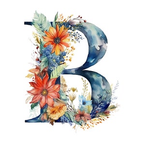 Floral Alphabet Clipart, Letter B #1, Instant Download PNG, Digital ...