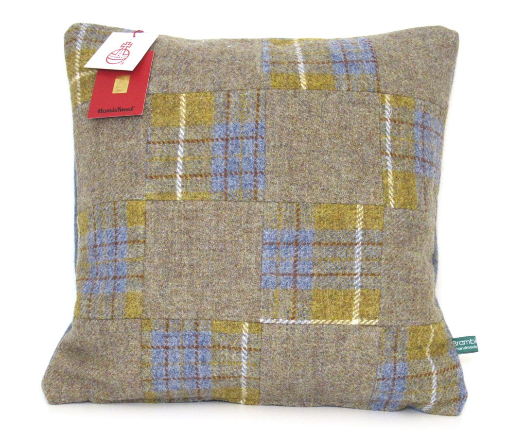 Harris Tweed Sandy Blue Patchwork Cushion - Handmade to Order - Etsy