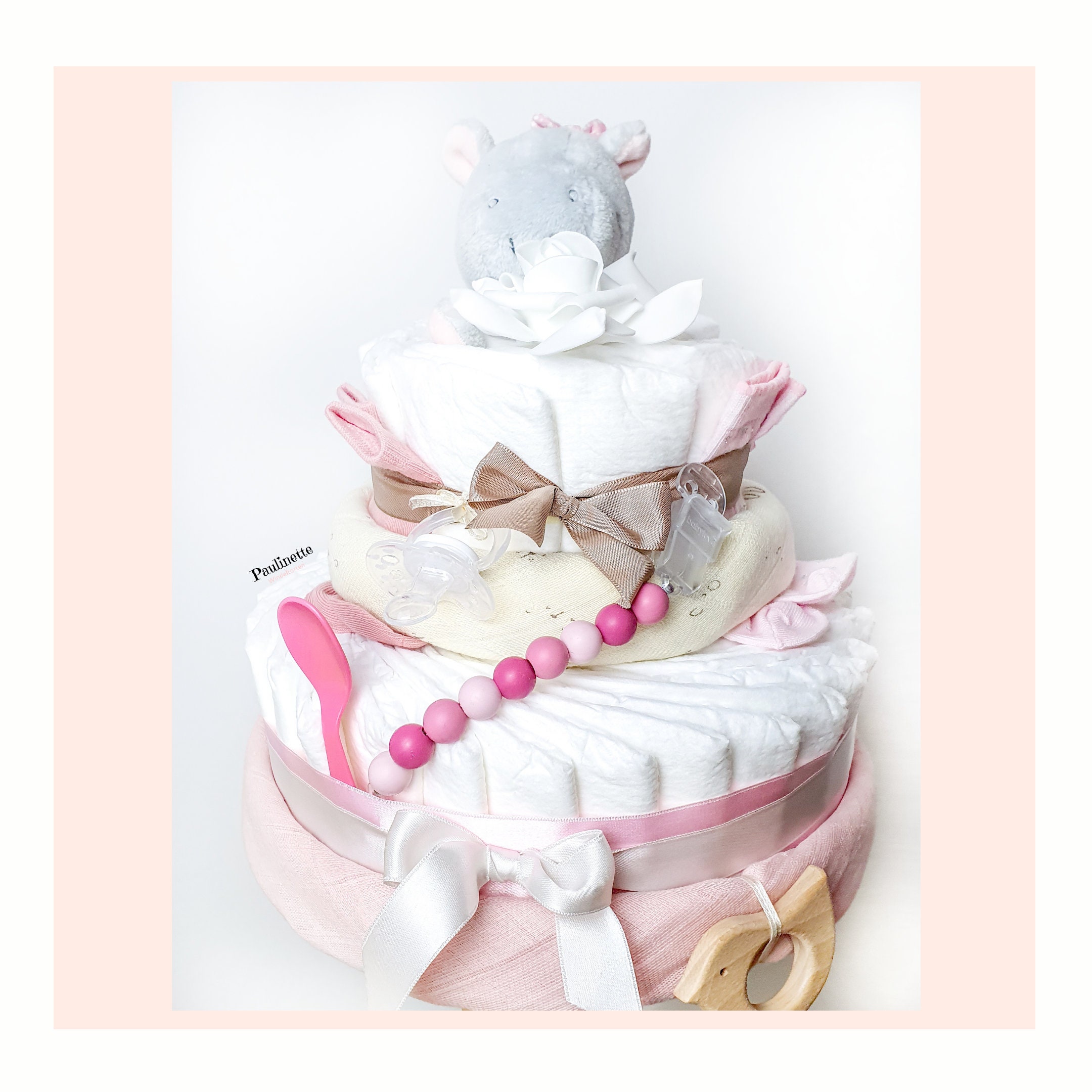Windeltorte Mädchen Windeltorte Rosa Beige Pamperstorte | Etsy