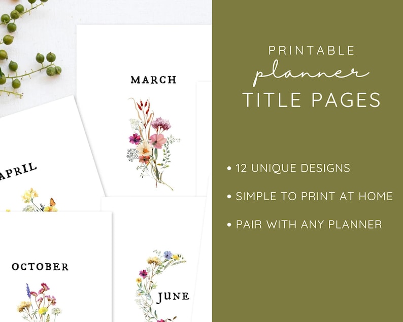 Printable Wildflower Planner Title Pages| Monthly Title Pages | Floral ...