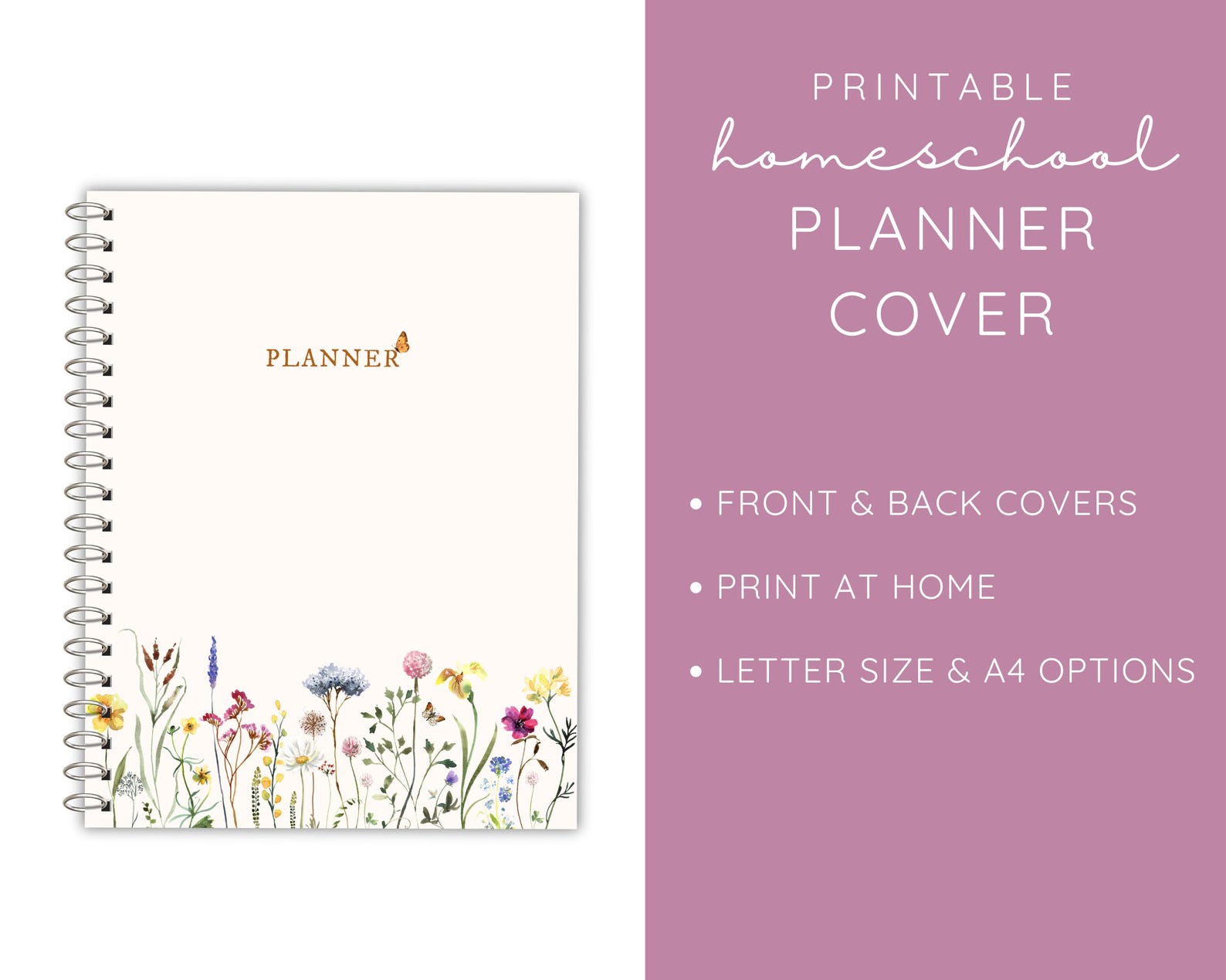 Printable Wildflower Planner Cover | Butterfly Kisses | Floral Planner ...