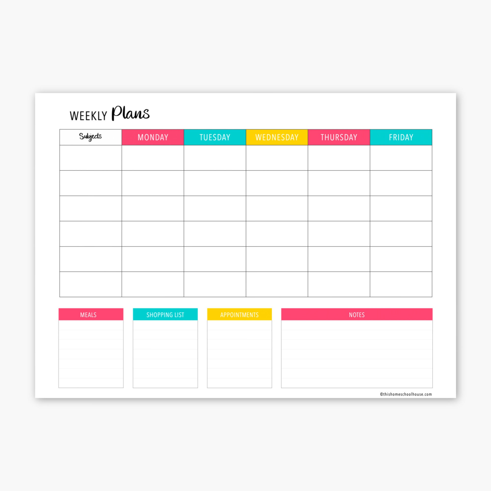 Homeschool Weekly Planner Printable Homeschool Planner Etsy