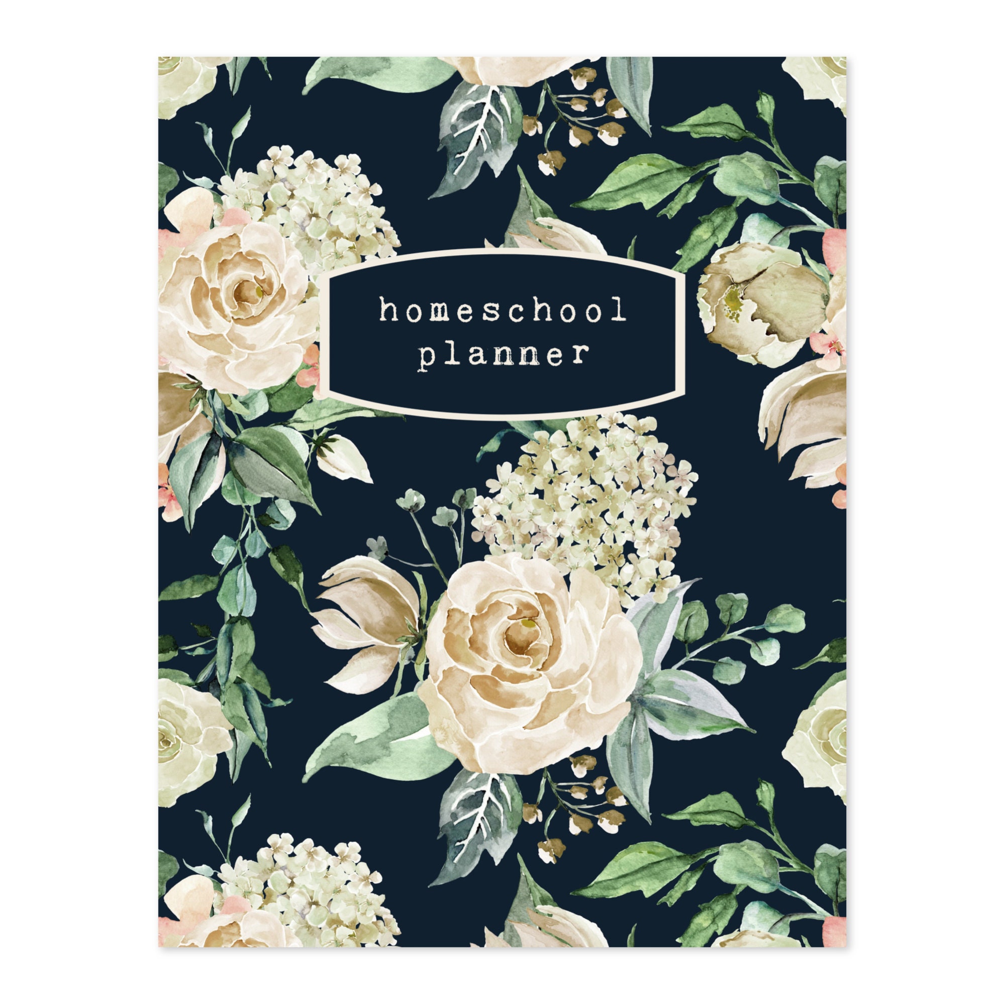 Elegant Floral Homeschool Planner Cover Navy Blue Planner - Etsy