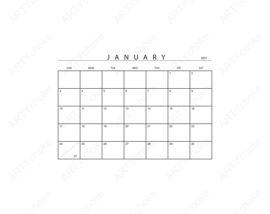 Calendar 2021. Printable. Digital File Available for Instant Download ...