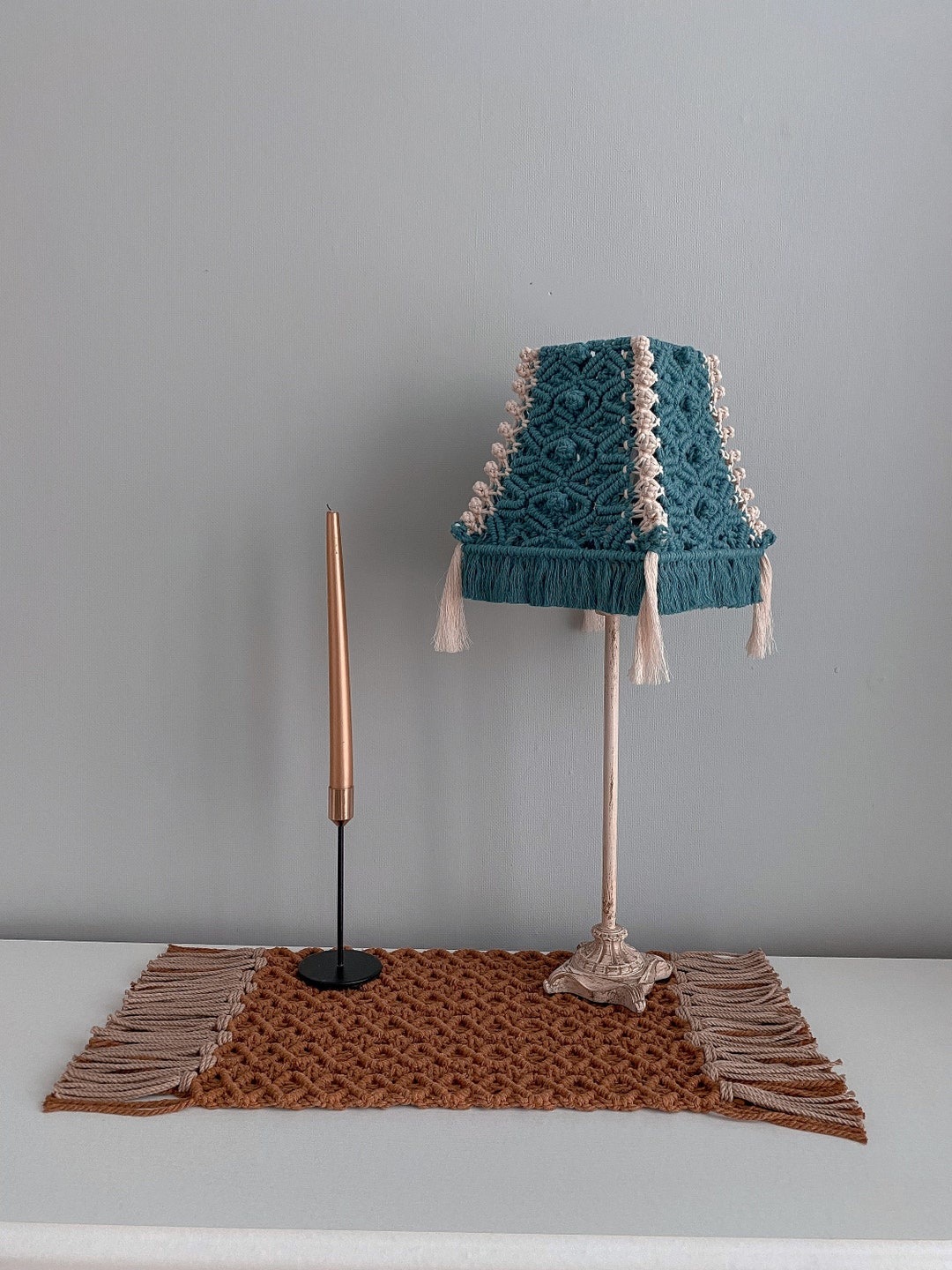 Table Lamp for Living Room, Macrame Tassel Lamp Shade, Boho Macrame ...