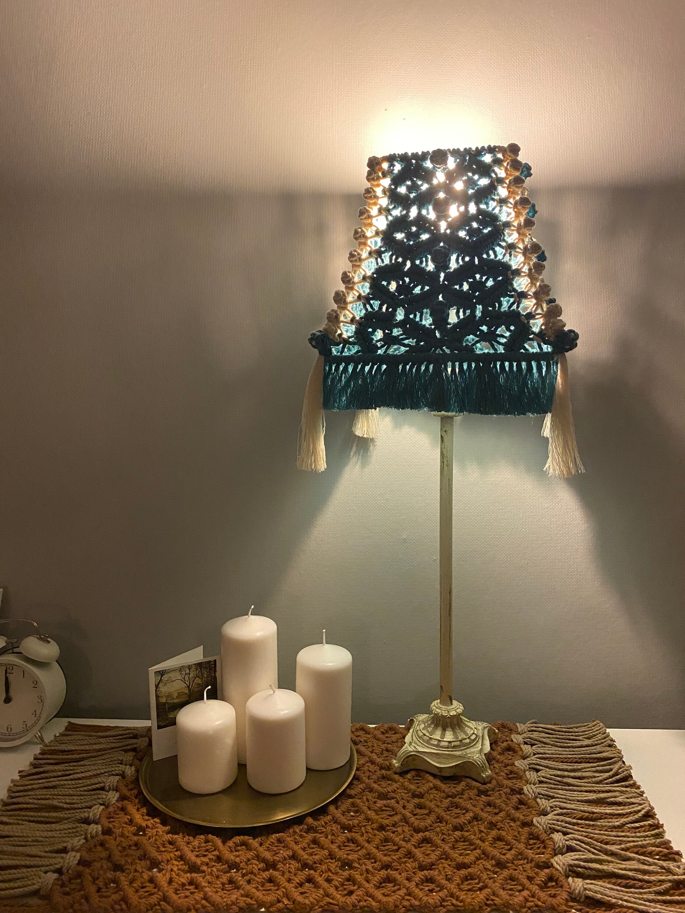 Table Lamp for Living Room, Macrame Tassel Lamp Shade, Boho Macrame ...