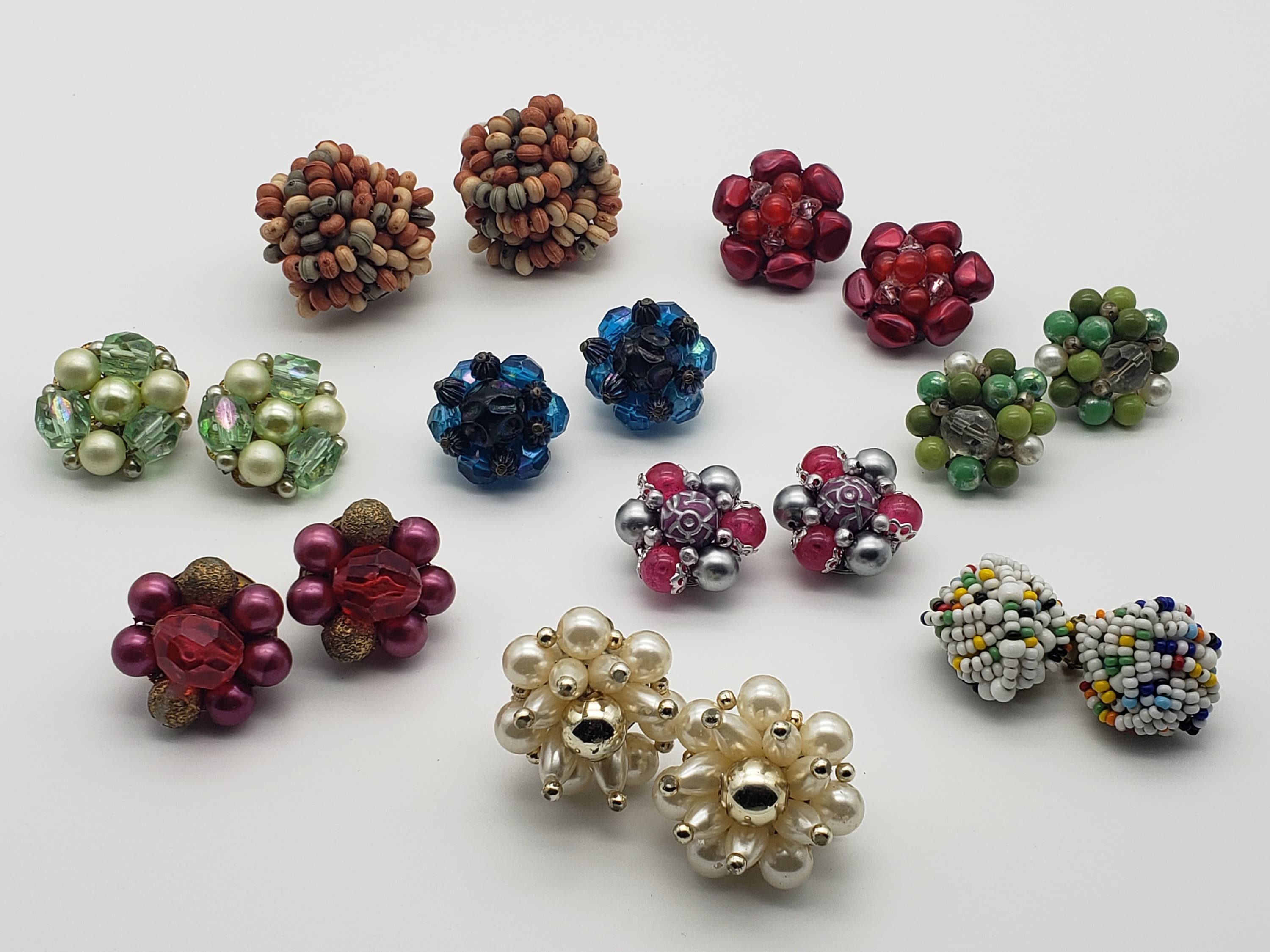 Vintage Mid Century Bead Cluster Earrings, Vintage Signed Austria HONG ...