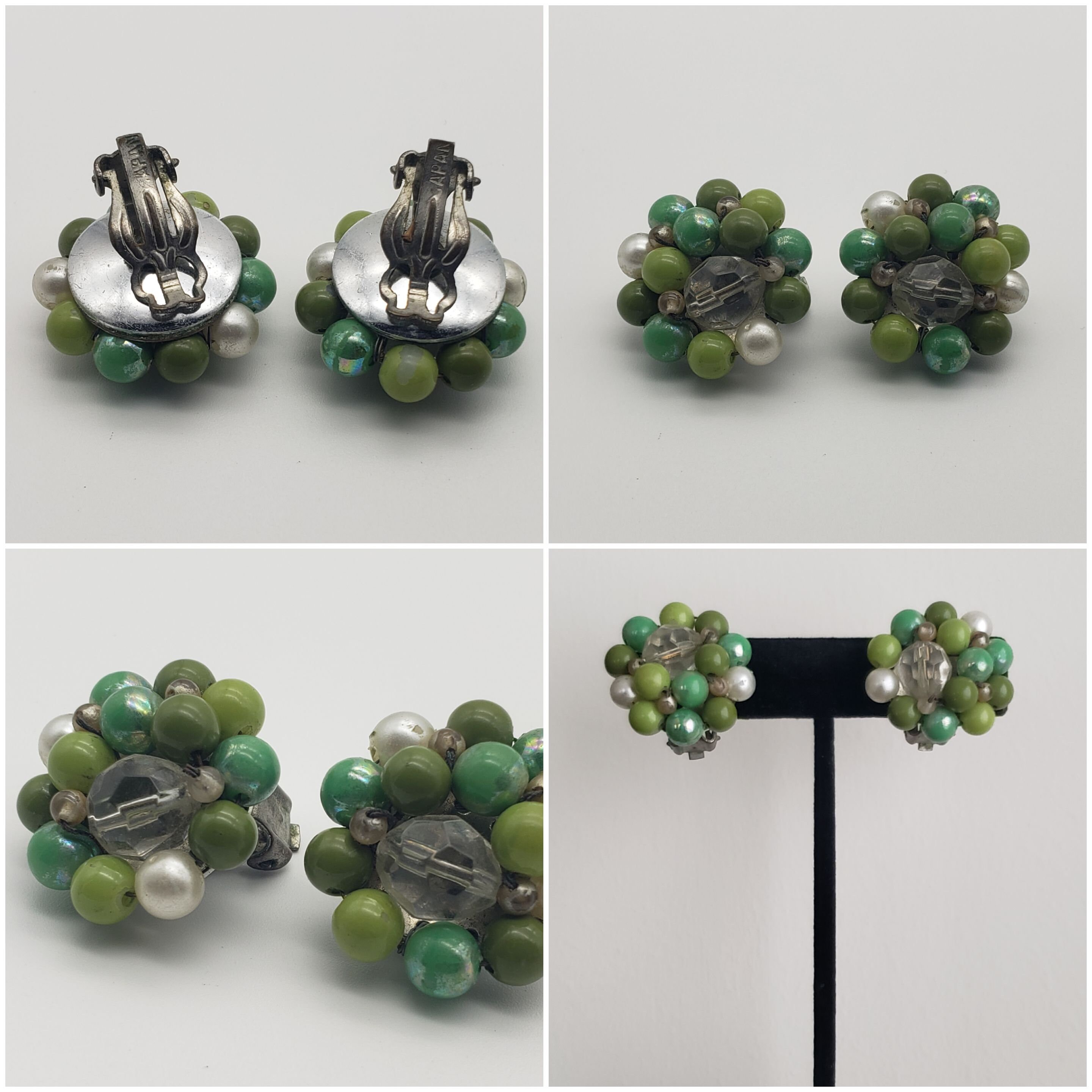 Vintage Mid Century Bead Cluster Earrings, Vintage Signed Austria HONG ...