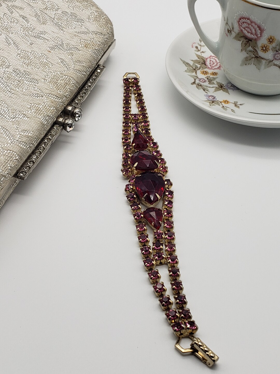 Vintage KRAMER Ruby and Pink Sapphire Crystal Statement Bracelet ...