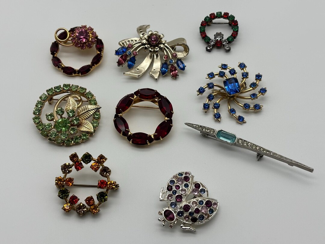 Assorted Vintage Sparkling Crystal Brooch Pins, Sparkly Crystal ...