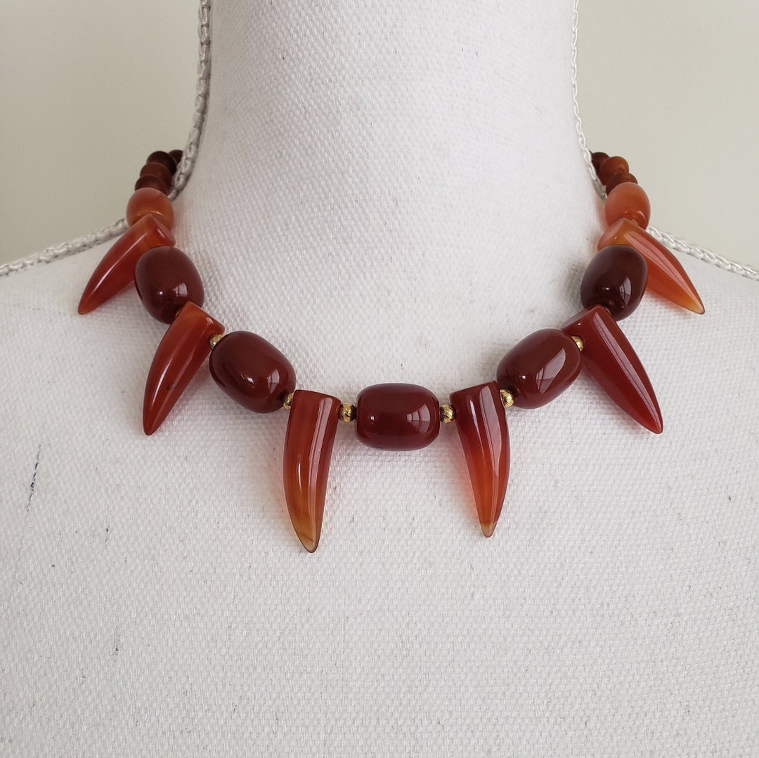 Vintage Carnelian Sard Agate Stone Statement Necklace - Etsy.de