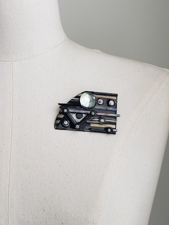 Art Deco Black Plastic Brooch, 1920s 1930s Early Plas… - Gem