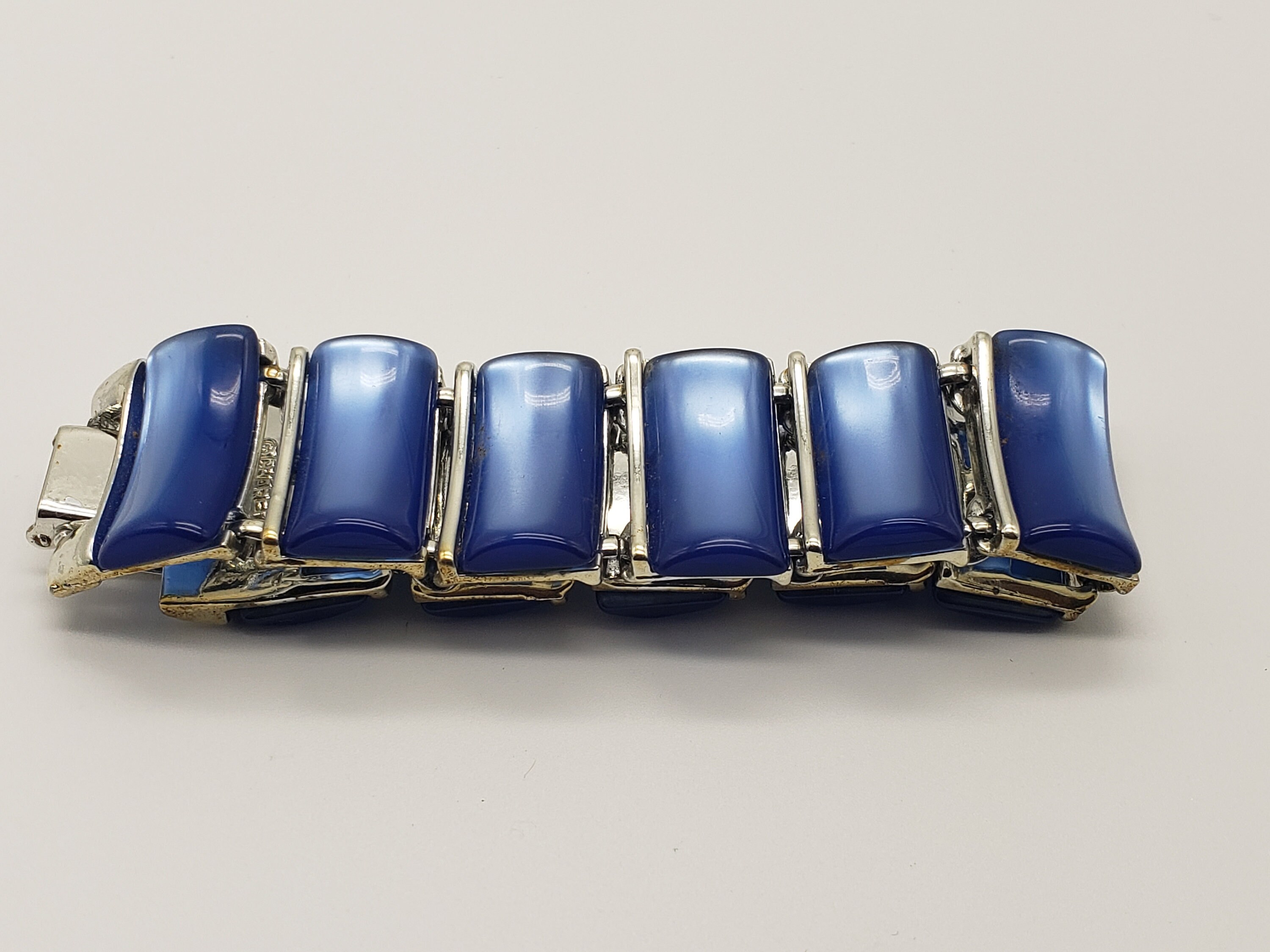 Vintage CHAREL Blue Moonglow Lucite Thermoset Wide Bracelet, Luminous ...