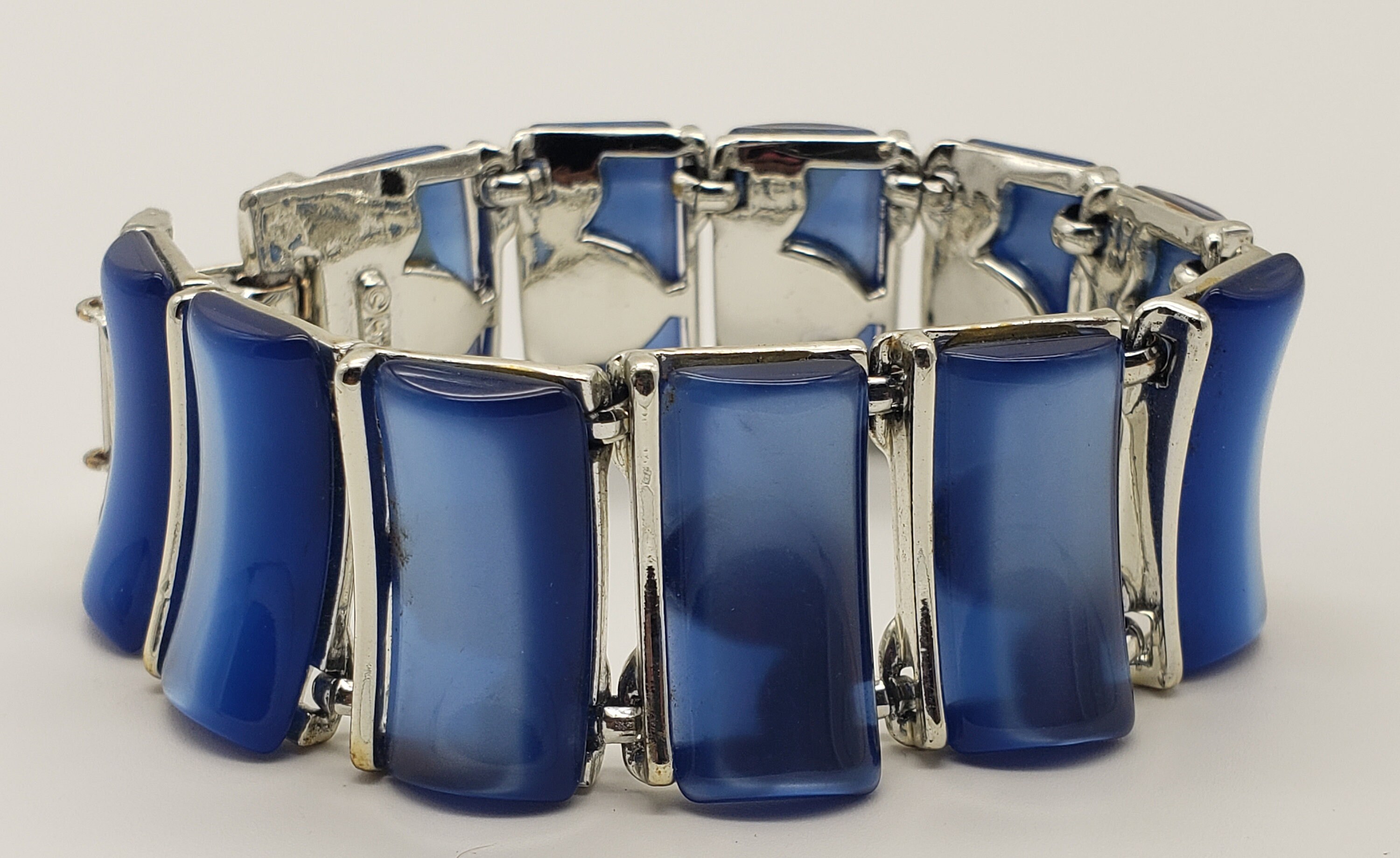Vintage CHAREL Blue Moonglow Lucite Thermoset Wide Bracelet, Luminous ...