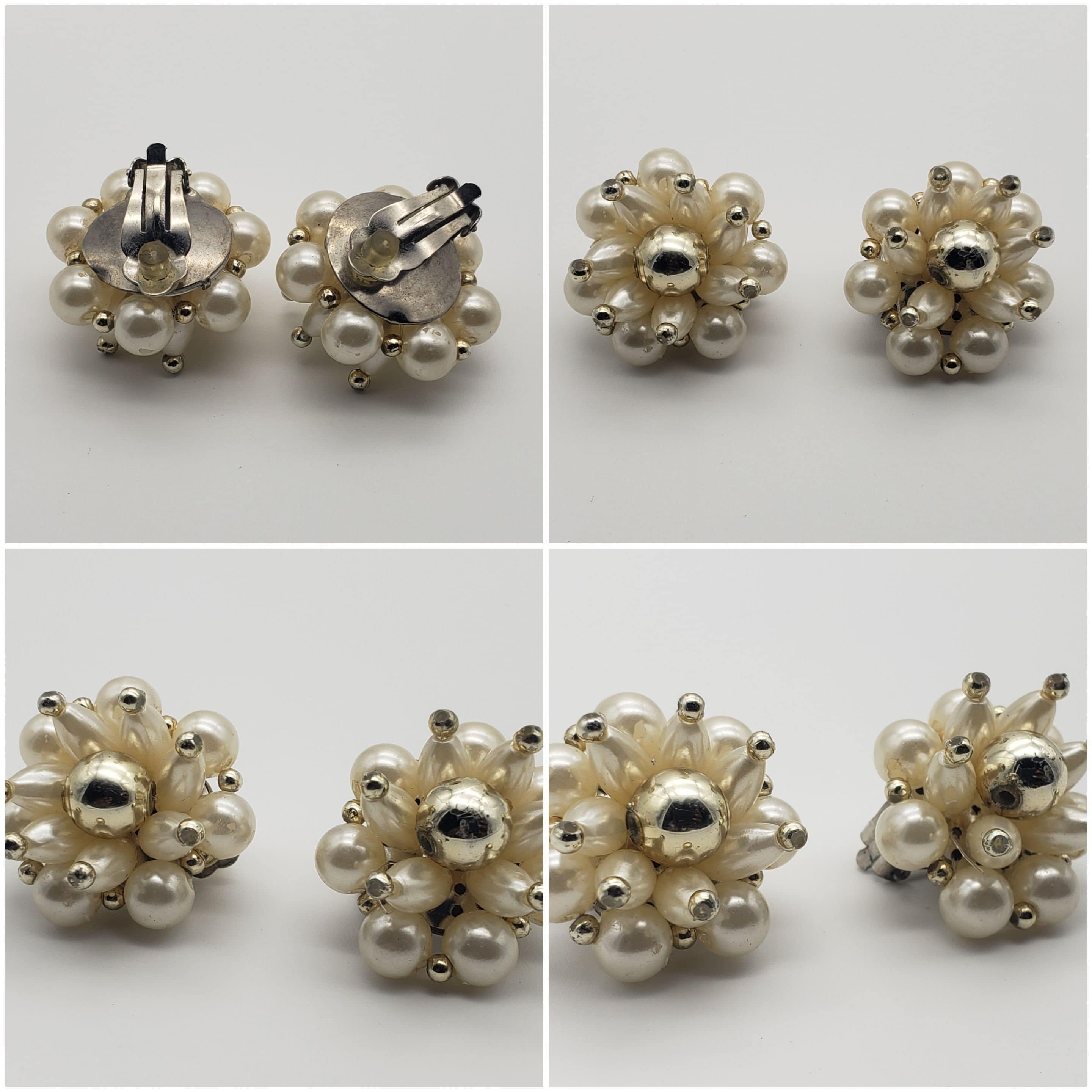 Vintage Mid Century Bead Cluster Earrings, Vintage Signed Austria HONG ...