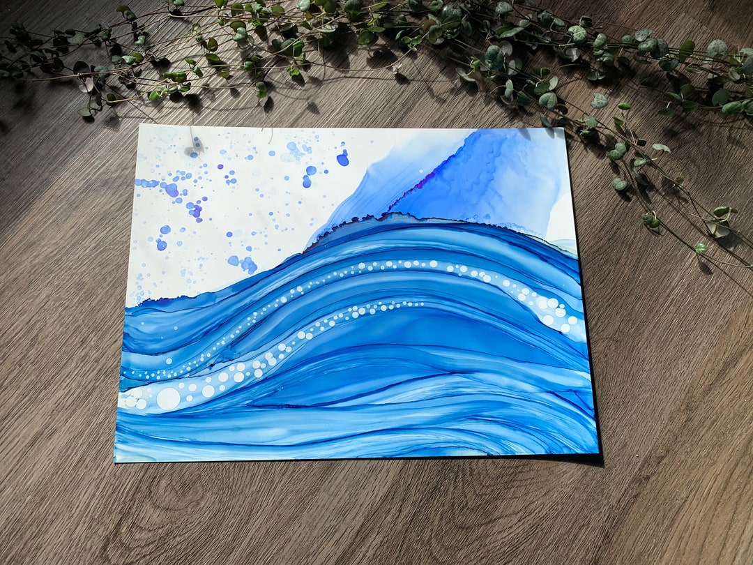 Ocean Inspired Alcohol Ink Painting, Original Abstract Artwork, Blue ...