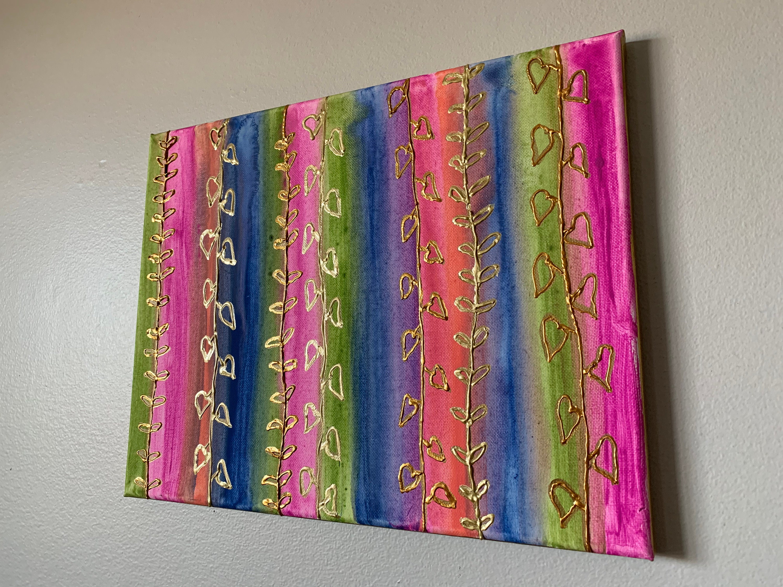 Vining Plant Inspired Artwork, Textured Colourful Plant Art, Gold ...