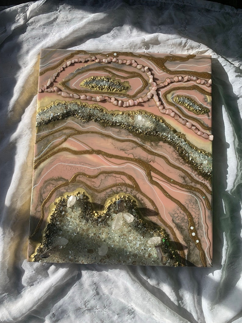 Pink & Gold Geode Wall Art | Handmade Epoxy Resin Art With Quartz ...