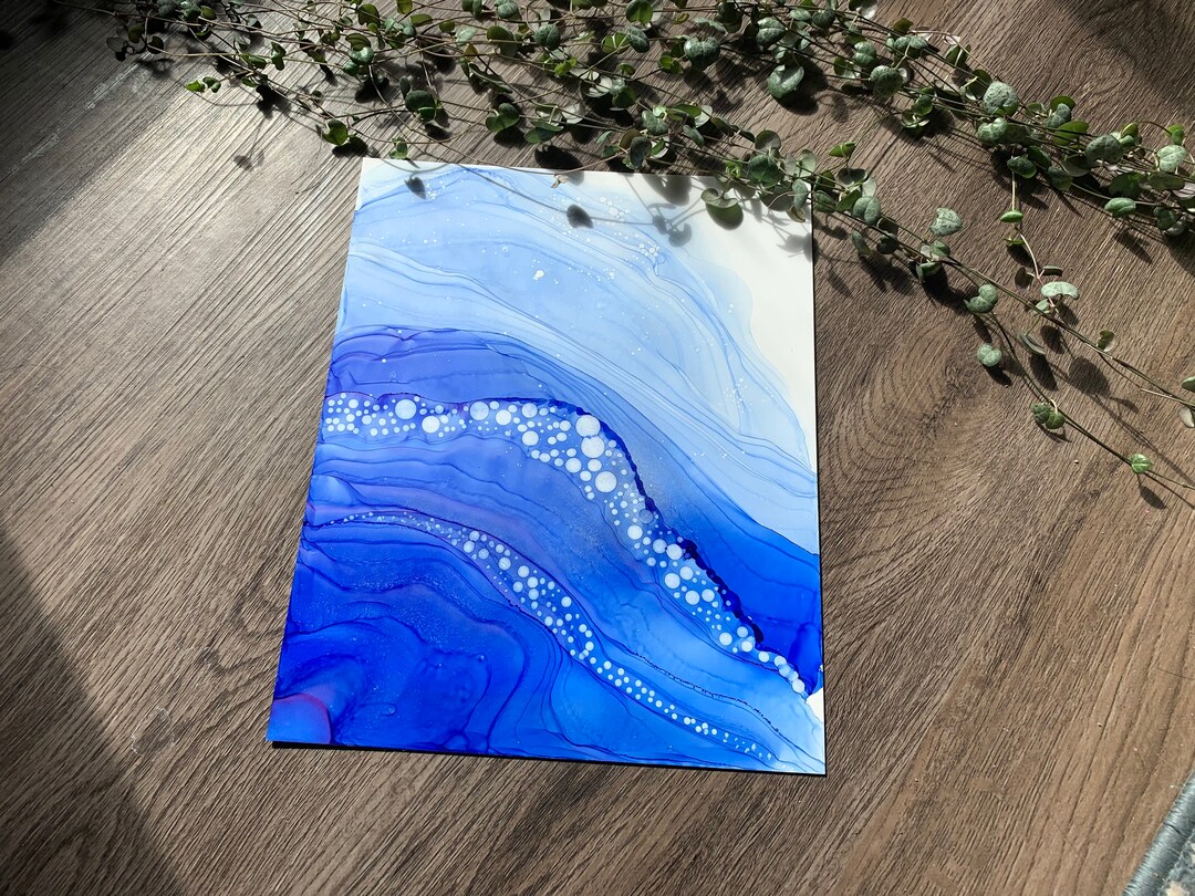 Ocean Inspired Alcohol Ink Painting, Original Abstract Artwork, Blue ...