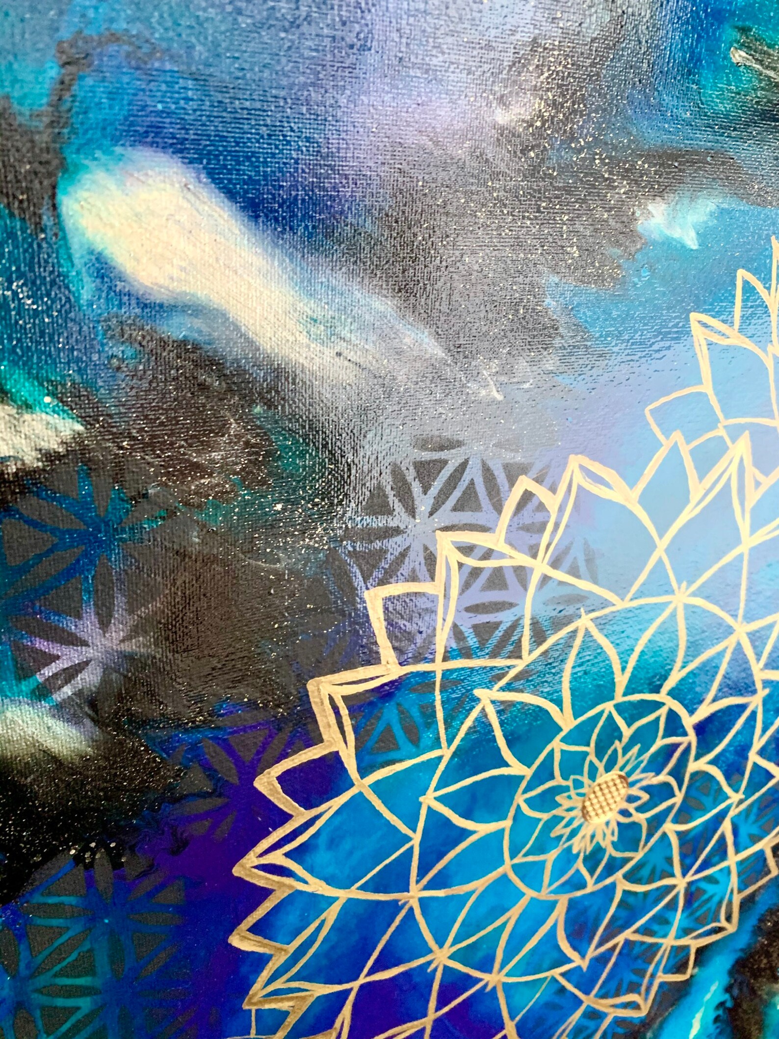 Triple Goddess Bloom Mandala Original Painting / Blue Original Mandala ...