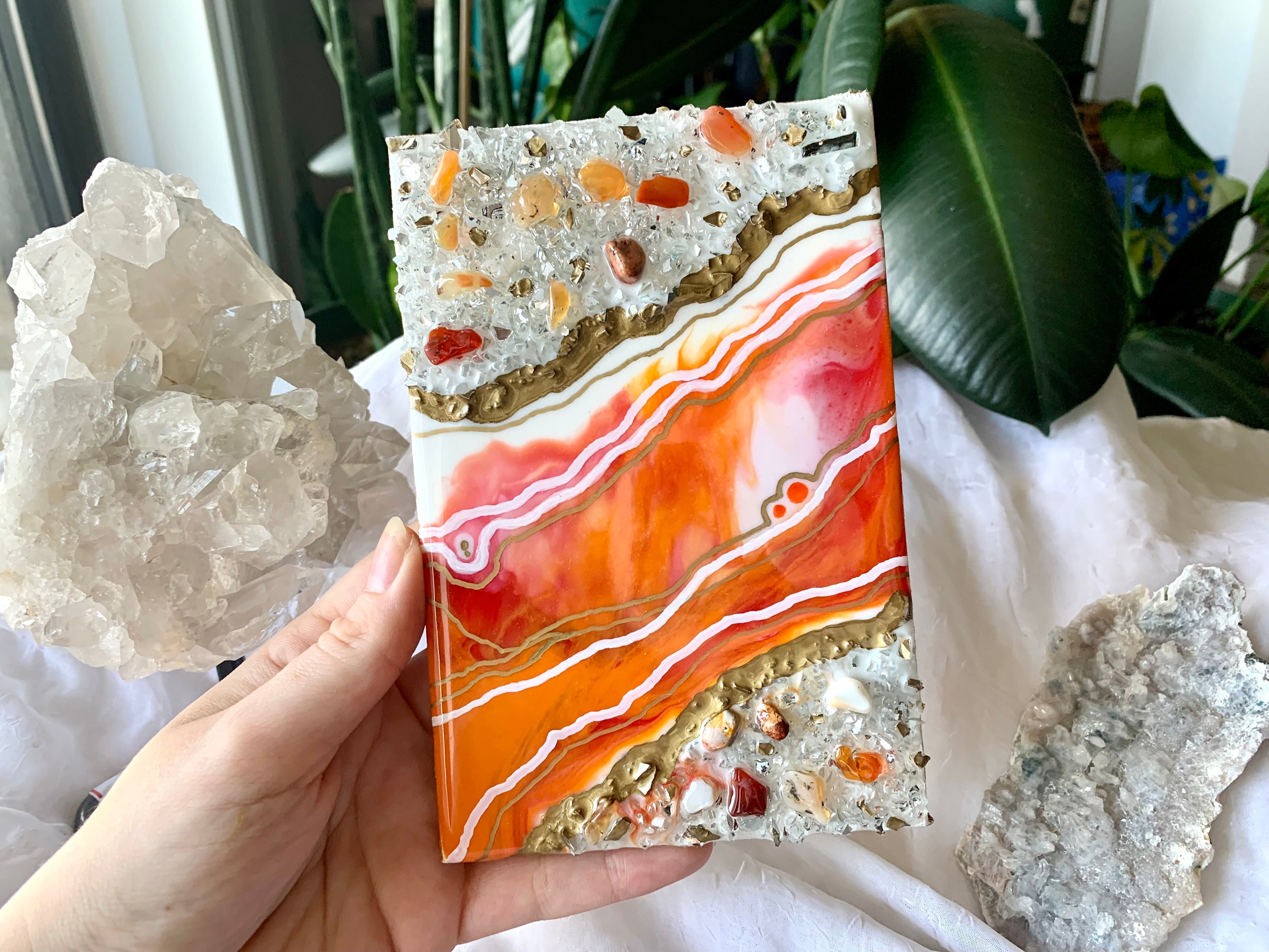 Real Carnelian Geode Crystal Artwork Wall Decor, Resin Crystal Handmade ...