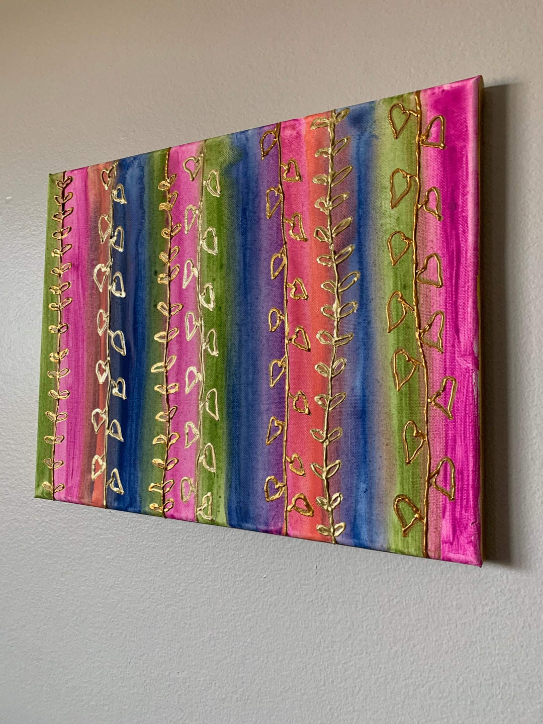 Vining Plant Inspired Artwork, Textured Colourful Plant Art, Gold ...