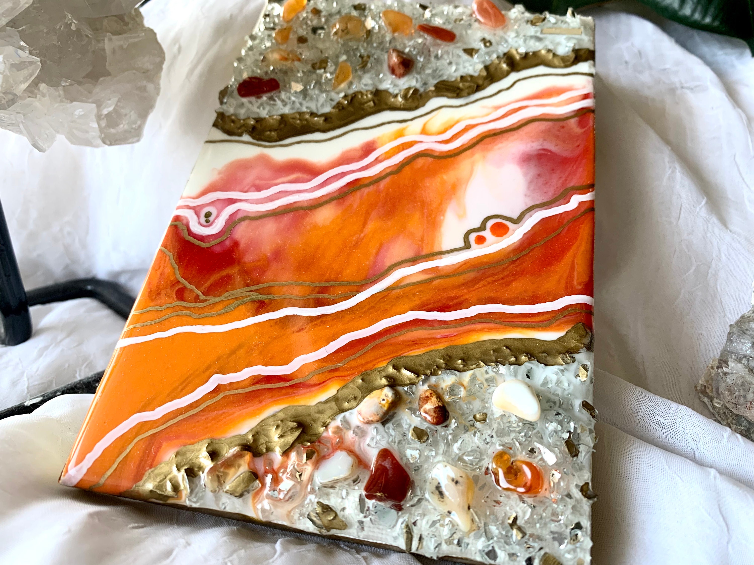 Real Carnelian Geode Crystal Artwork Wall Decor, Resin Crystal Handmade ...