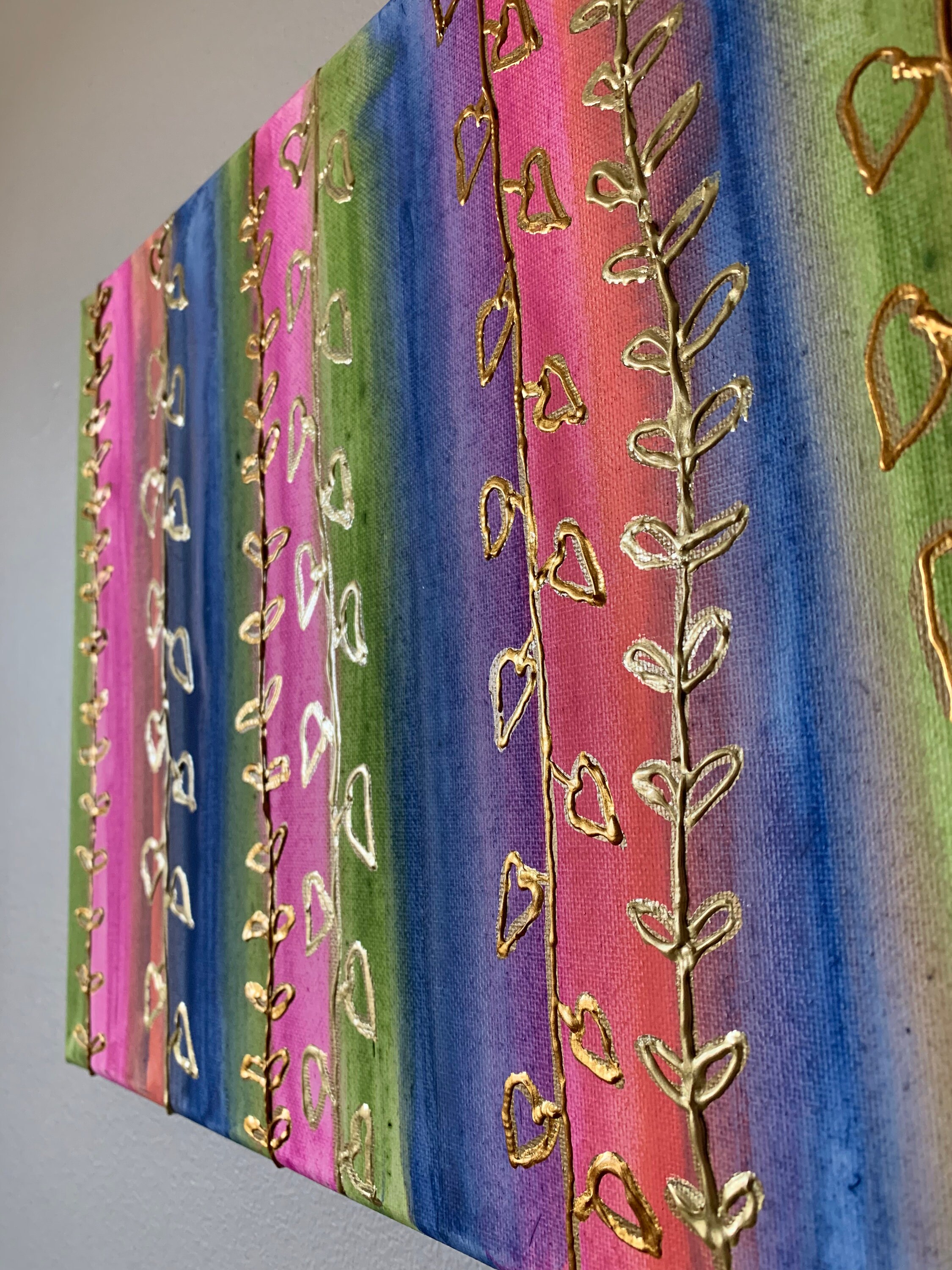 Vining Plant Inspired Artwork, Textured Colourful Plant Art, Gold ...