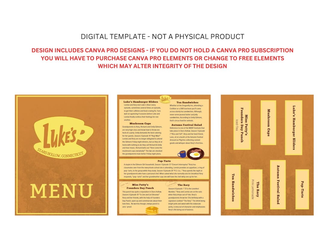 Luke's Diner Menu Template - Etsy