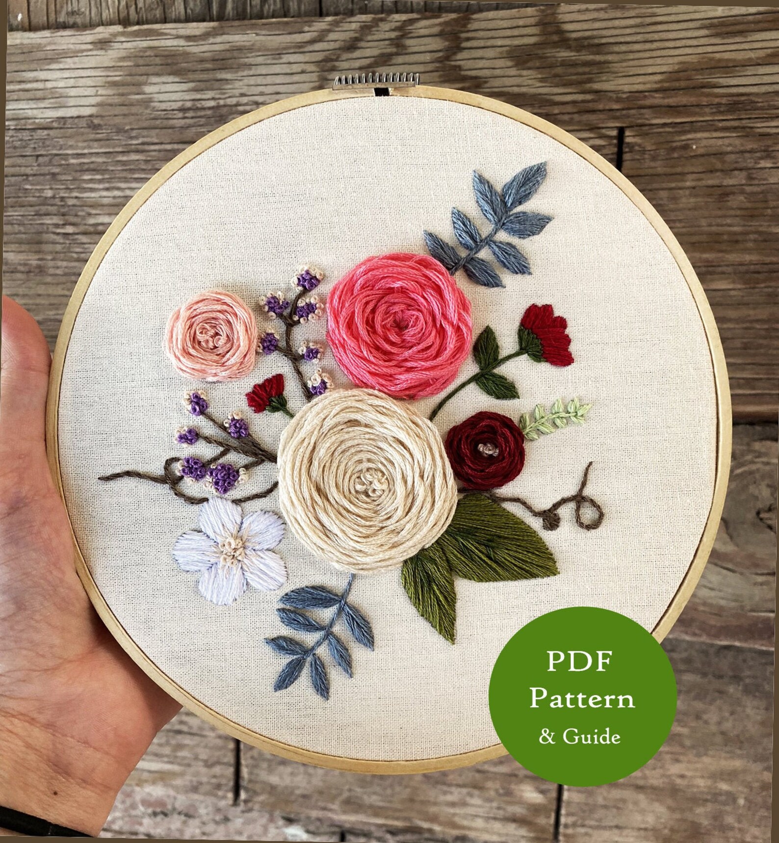 Roses Embroidery Pattern, PDF Hand Embroidery, Floral Embroidery Design ...