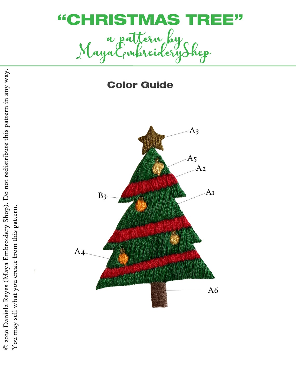 Christmas Tree Embroidery Pattern, Holiday Embroidery Design, Hand ...