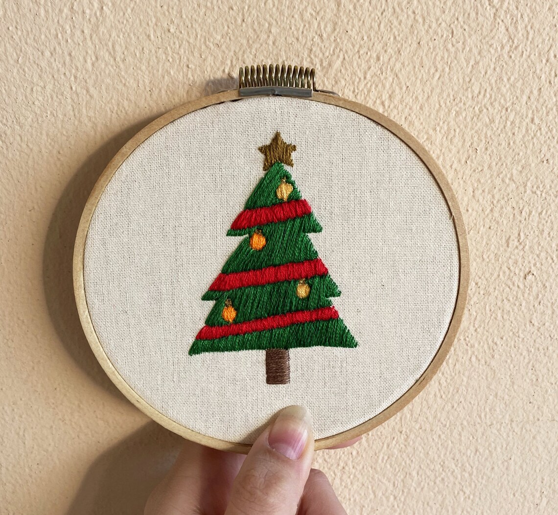 Christmas Tree Embroidery Pattern, Holiday Embroidery Design, Hand ...