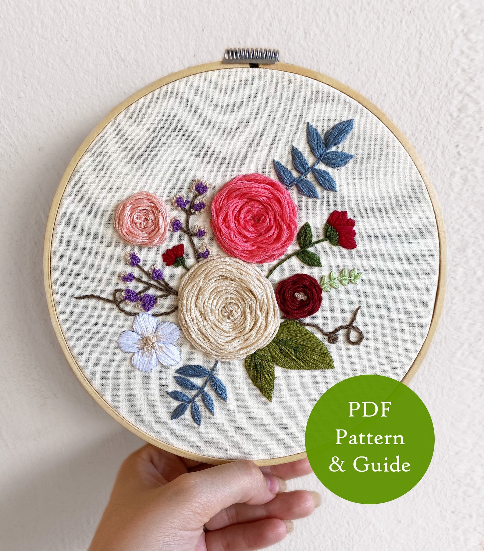 Roses Embroidery Pattern, PDF Hand Embroidery, Floral Embroidery Design ...