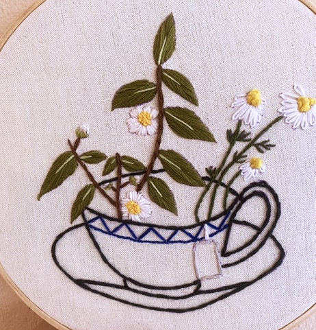 Teacup Embroidery Design, PDF Hand Embroidery Pattern, Floral ...