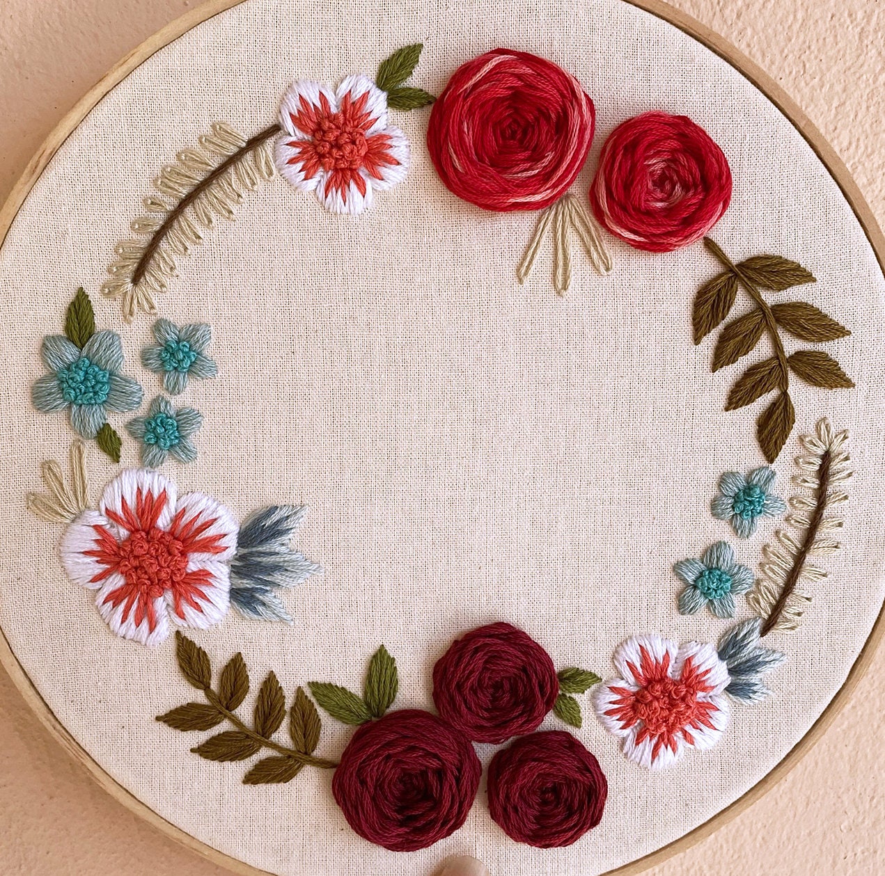 Floral Wreath Embroidery Pattern, Hoop Art Flowers, Embroidery Gift ...