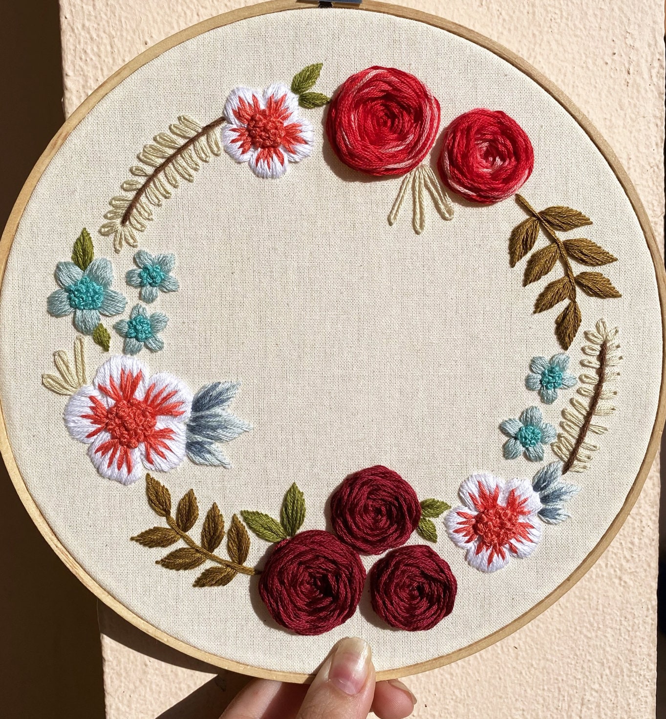 Floral Wreath Embroidery Pattern, Hoop Art Flowers, Embroidery Gift ...
