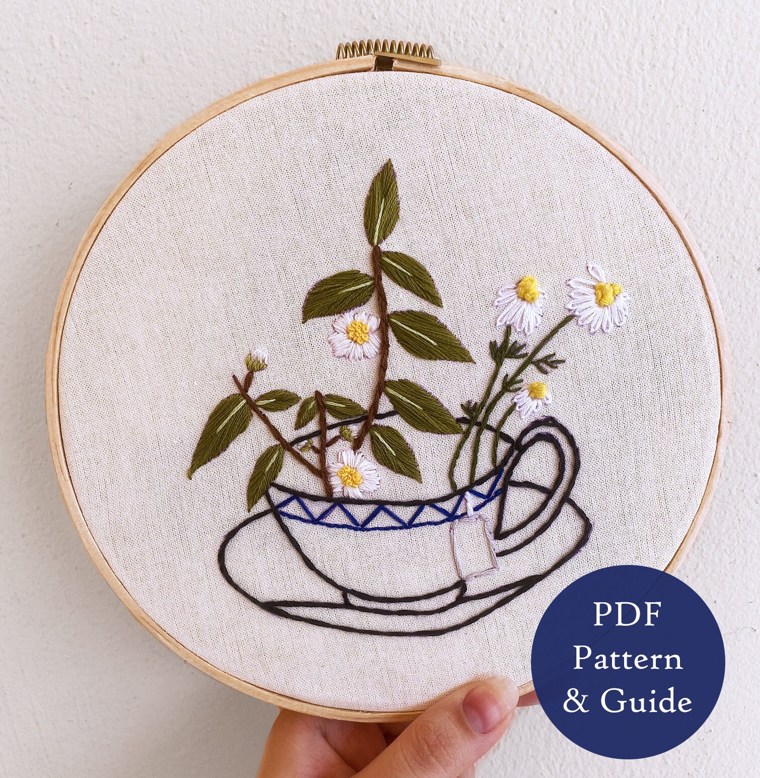Teacup Embroidery Design, PDF Hand Embroidery Pattern, Floral ...