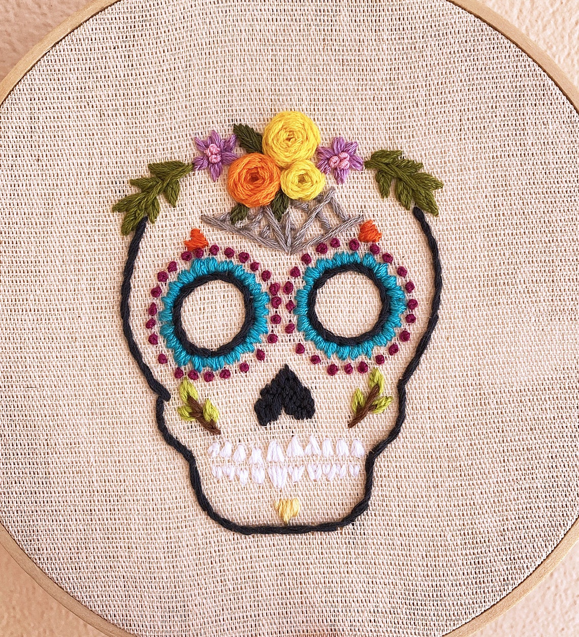 Sugar Skull Embroidery Pattern, Day of the Dead Embroidery, Hand ...