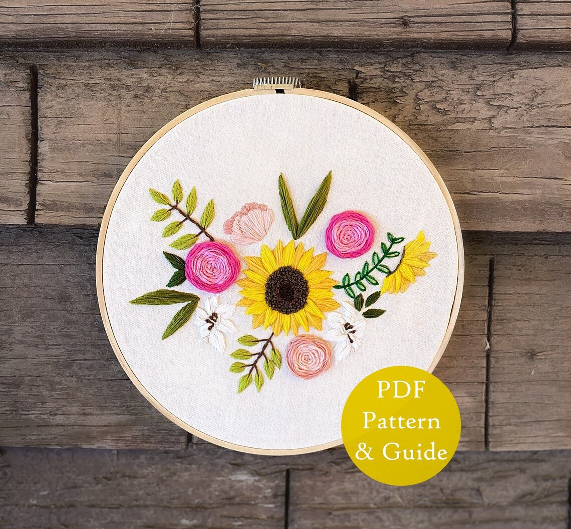 Sunflower Embroidery Pattern Hand Embroidery PDF Plant | Etsy