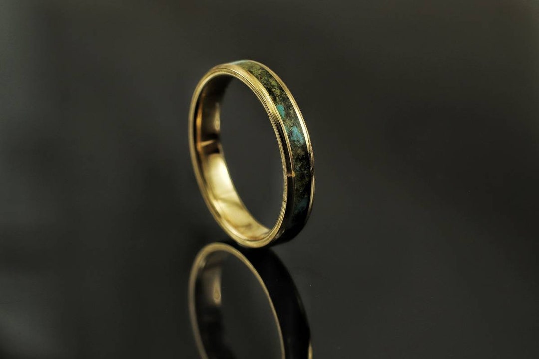 Brass & Turquoise Cannabis Ring, Weed Wedding Band - Etsy