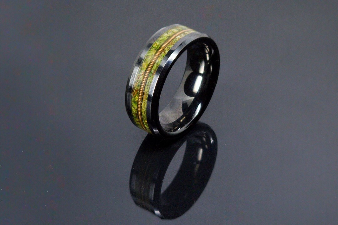 Black Ceramic Cannabis Ring Weed Guitar String Wedding Band for Men ...