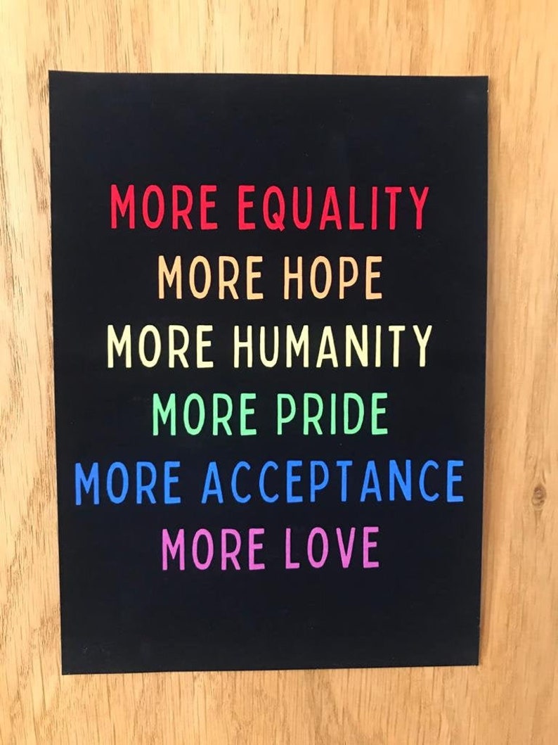 Equality Quote Print, Rainbow LGBT Pride Art Print With Black ...